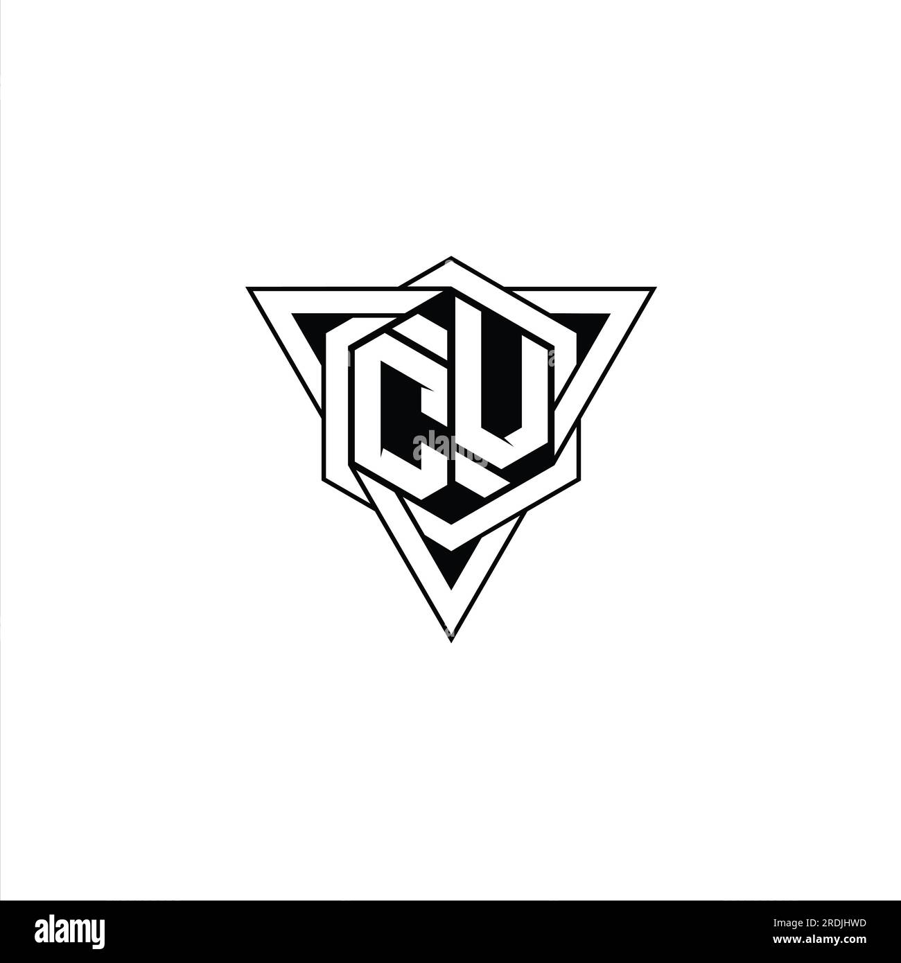 CV Letter Logo monogram hexagon shape with triangle geometric outline sharp modern style design ...