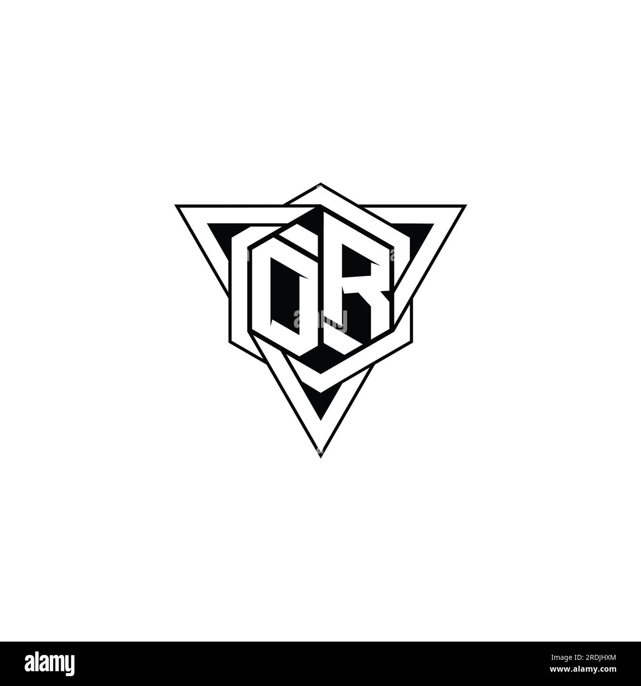 DR Letter Logo monogram hexagon shape with triangle geometric outline ...