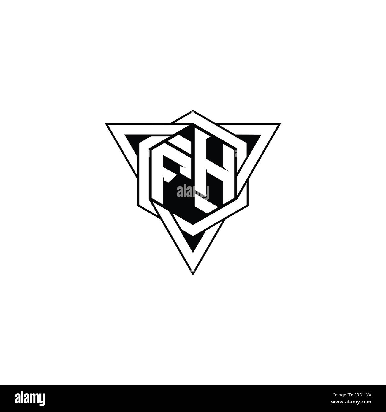 FH Letter Logo monogram hexagon shape with triangle geometric outline sharp modern style design ...