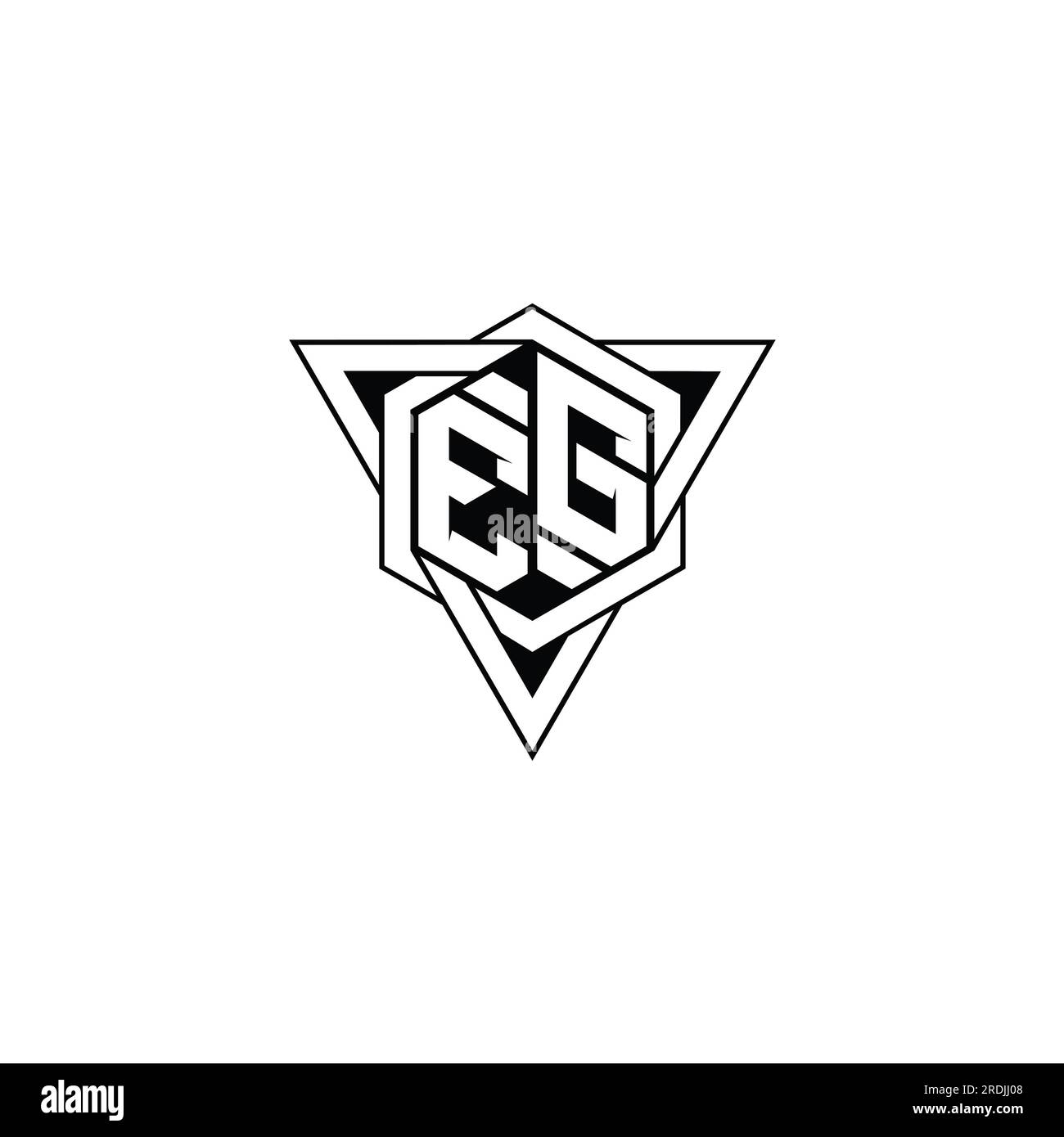 EG Letter Logo monogram hexagon shape with triangle geometric outline sharp modern style design ...