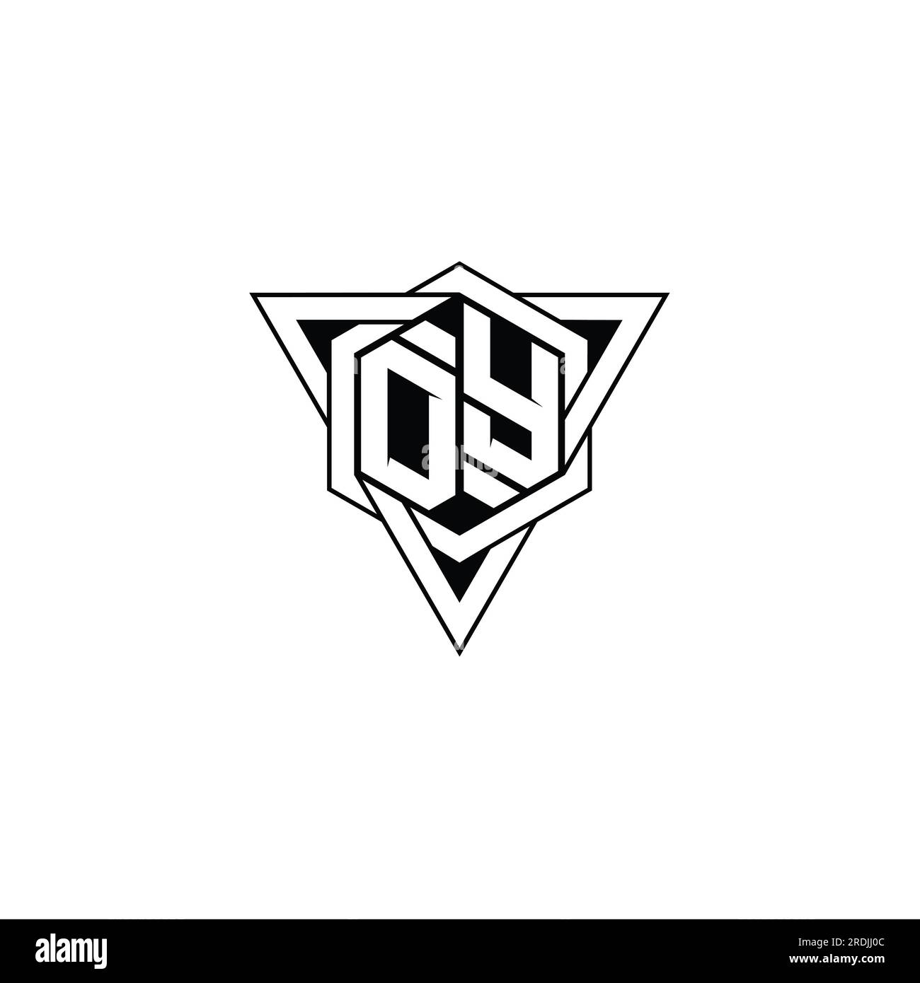 DY Letter Logo monogram hexagon shape with triangle geometric outline sharp modern style design ...