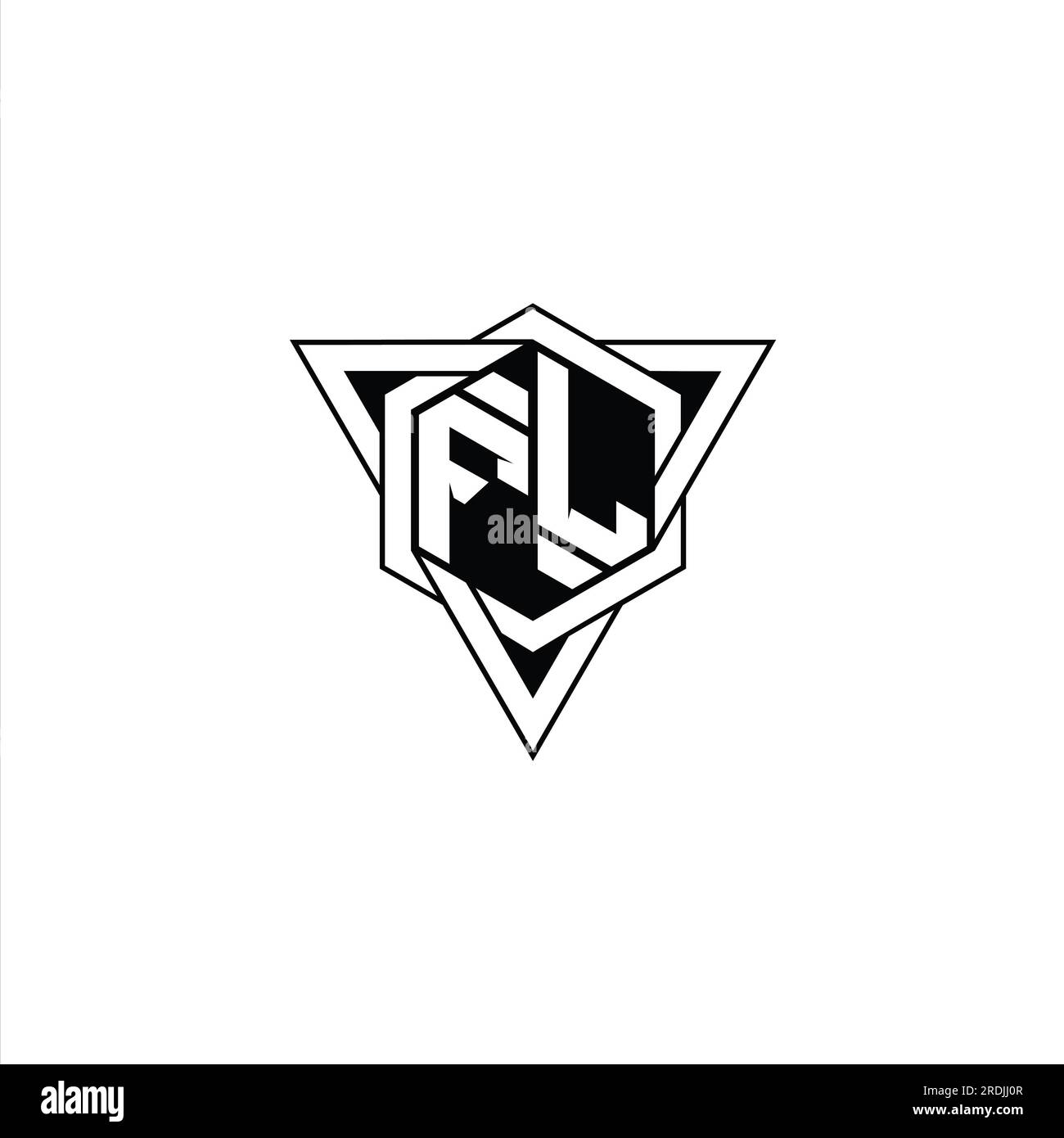 FL Letter Logo monogram hexagon shape with triangle geometric outline ...