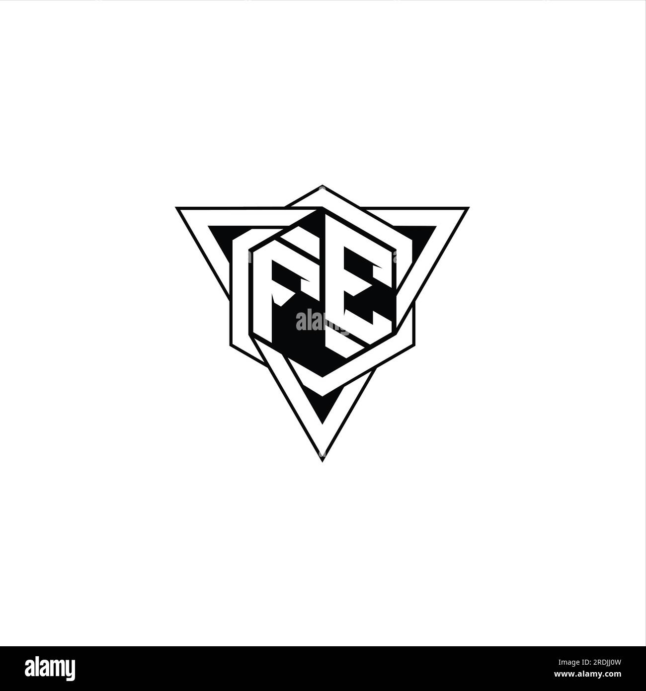 FE Letter Logo monogram hexagon shape with triangle geometric outline sharp modern style design ...