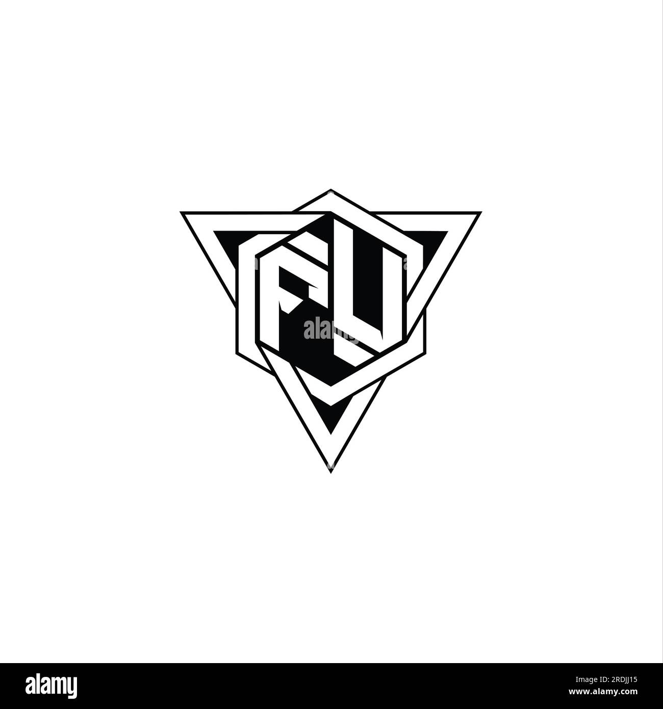 FU Letter Logo monogram hexagon shape with triangle geometric outline sharp modern style design ...