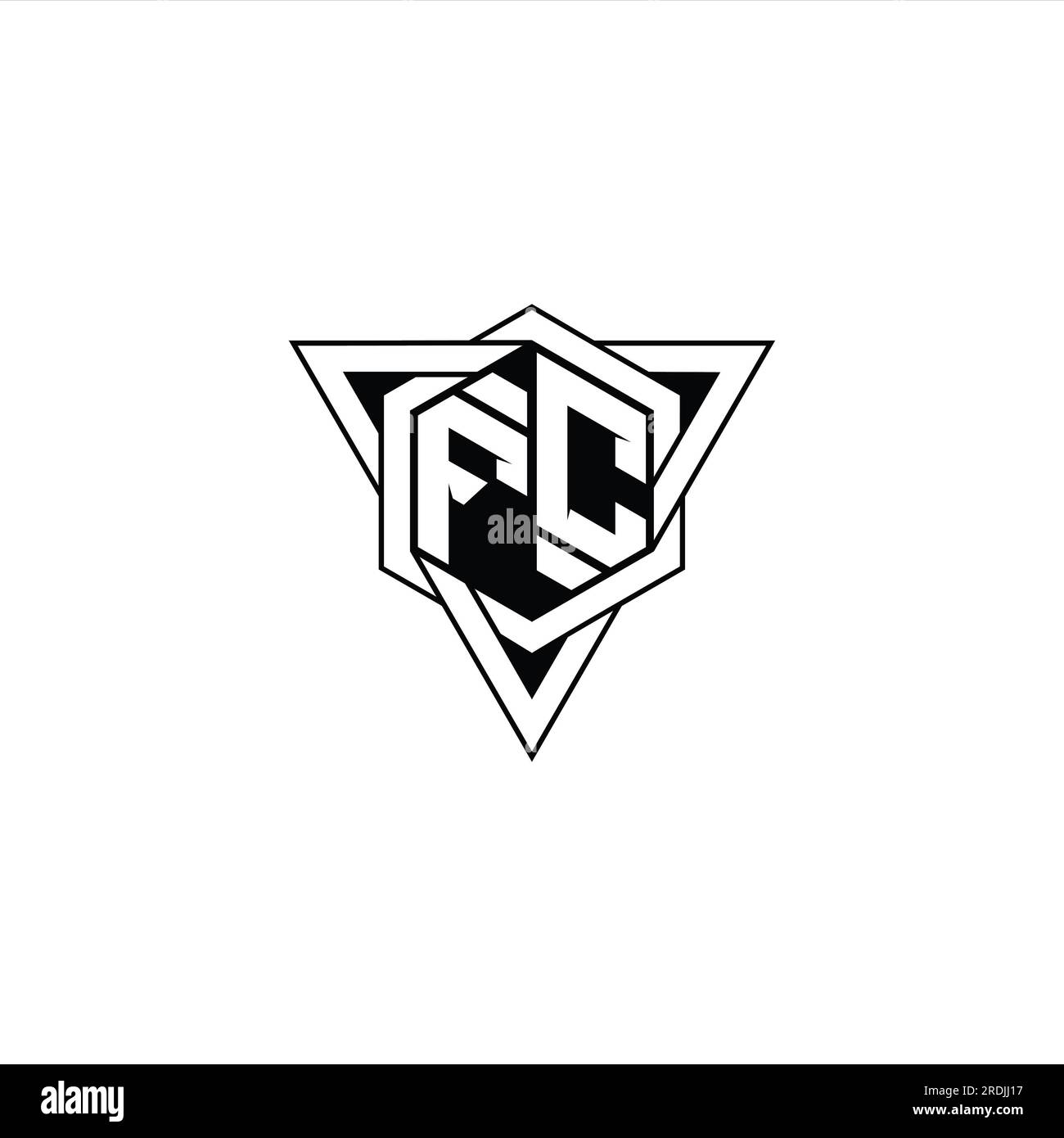 FC Letter Logo monogram hexagon shape with triangle geometric outline sharp modern style design ...