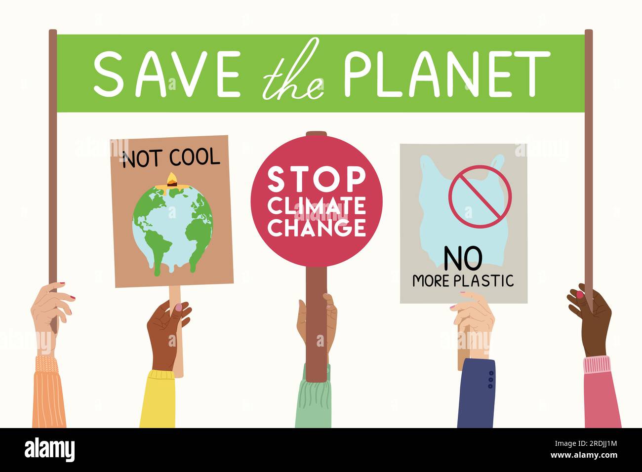 Protest strike against climate change and global warming. Set of human ...