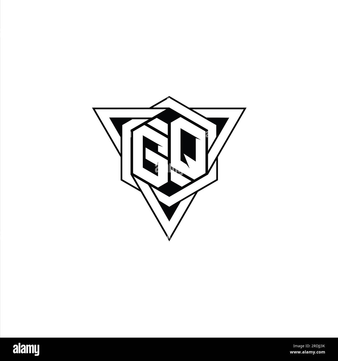 GQ Letter Logo monogram hexagon shape with triangle geometric outline ...