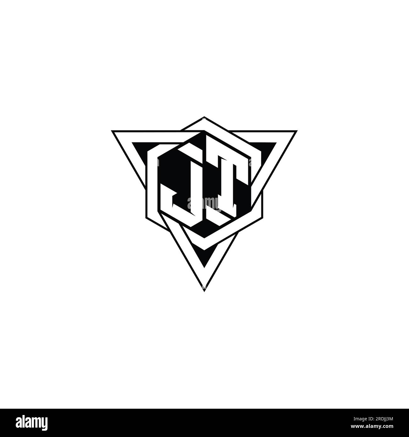 JT Letter Logo monogram hexagon shape with triangle geometric outline ...