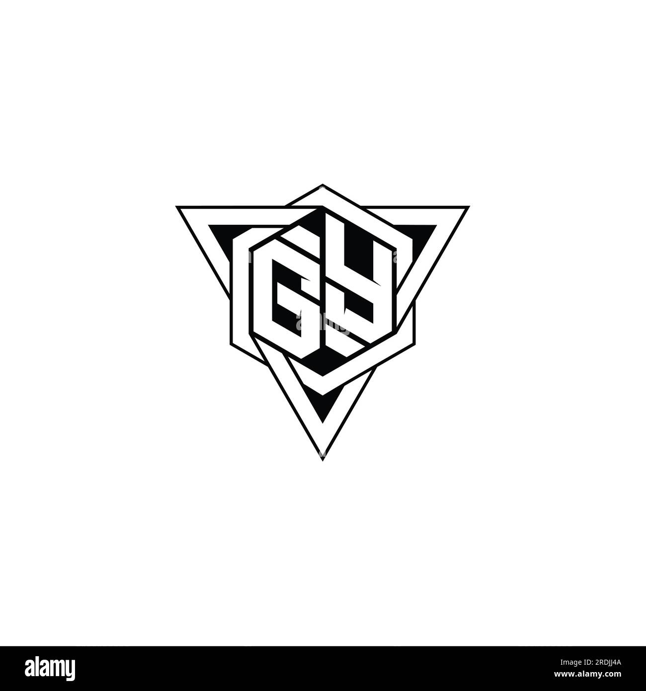GY Letter Logo monogram hexagon shape with triangle geometric outline sharp modern style design ...