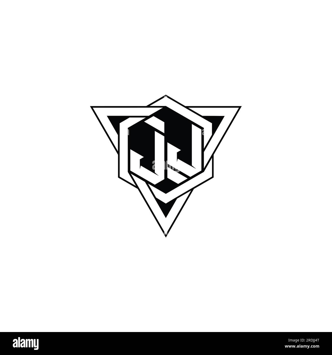 JJ Letter Logo monogram hexagon shape with triangle geometric outline sharp modern style design ...