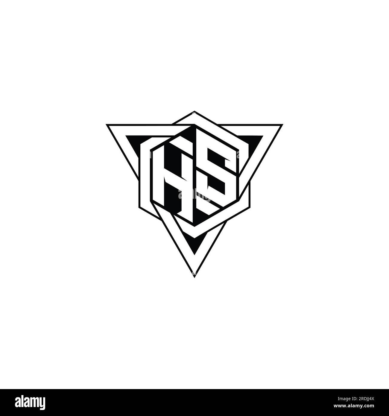 HS Letter Logo monogram hexagon shape with triangle geometric outline sharp modern style design ...