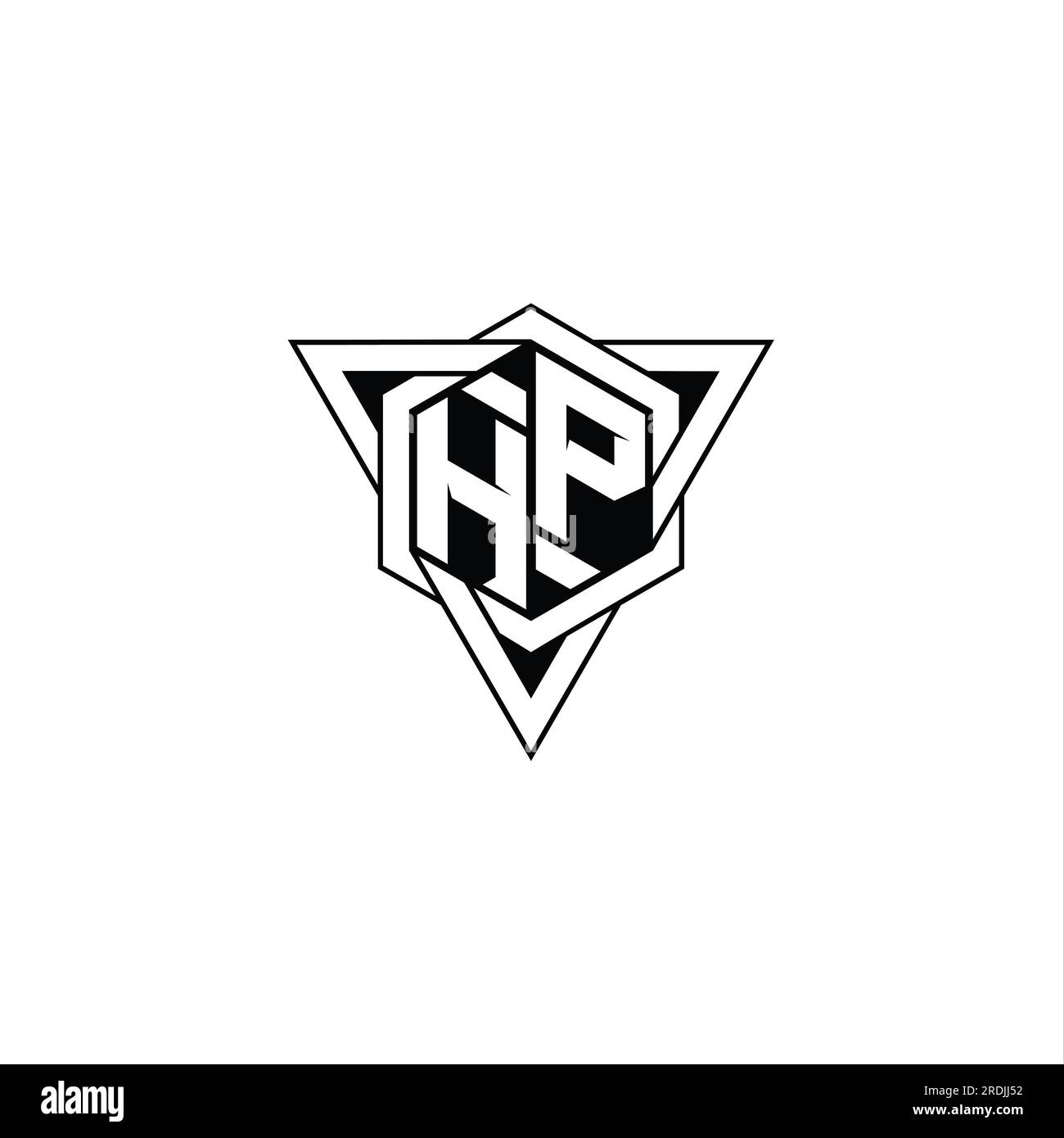 HP Letter Logo monogram hexagon shape with triangle geometric outline sharp modern style design ...