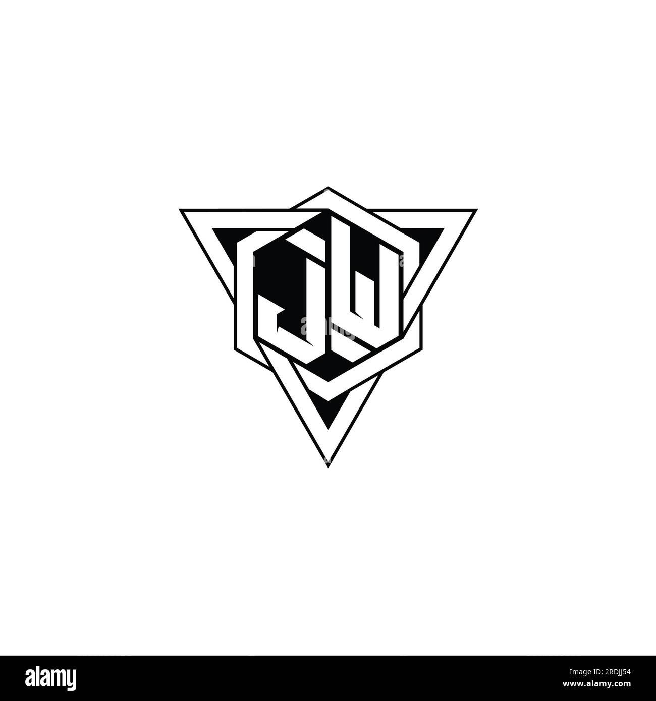 JW Letter Logo monogram hexagon shape with triangle geometric outline sharp modern style design ...