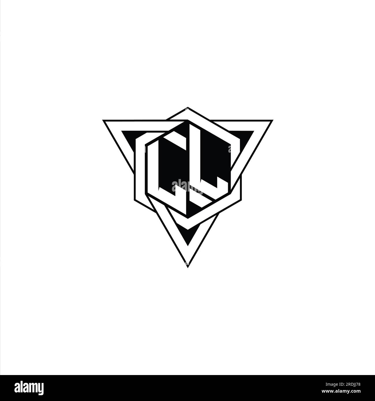 LL Letter Logo monogram hexagon shape with triangle geometric outline sharp modern style design ...