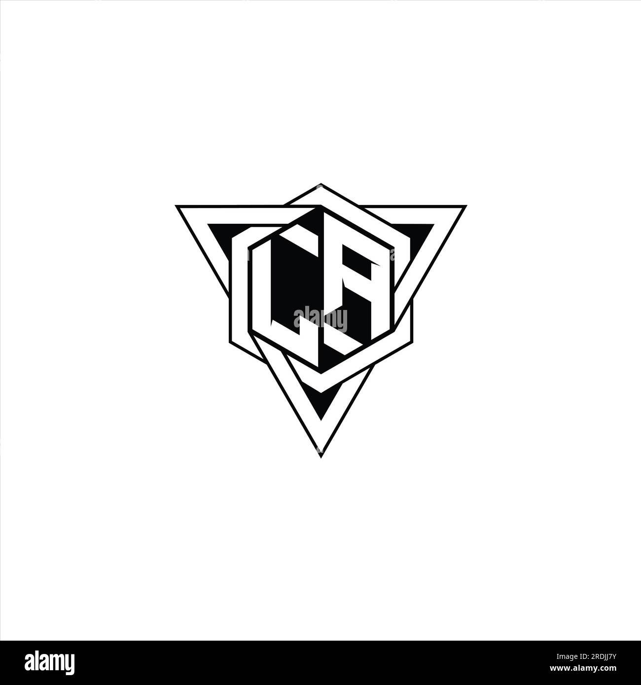 LA Letter Logo monogram hexagon shape with triangle geometric outline sharp modern style design ...
