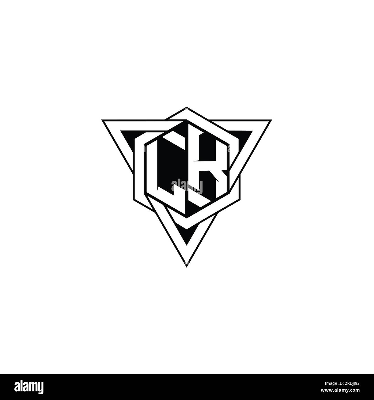 LK Letter Logo monogram hexagon shape with triangle geometric outline sharp modern style design ...