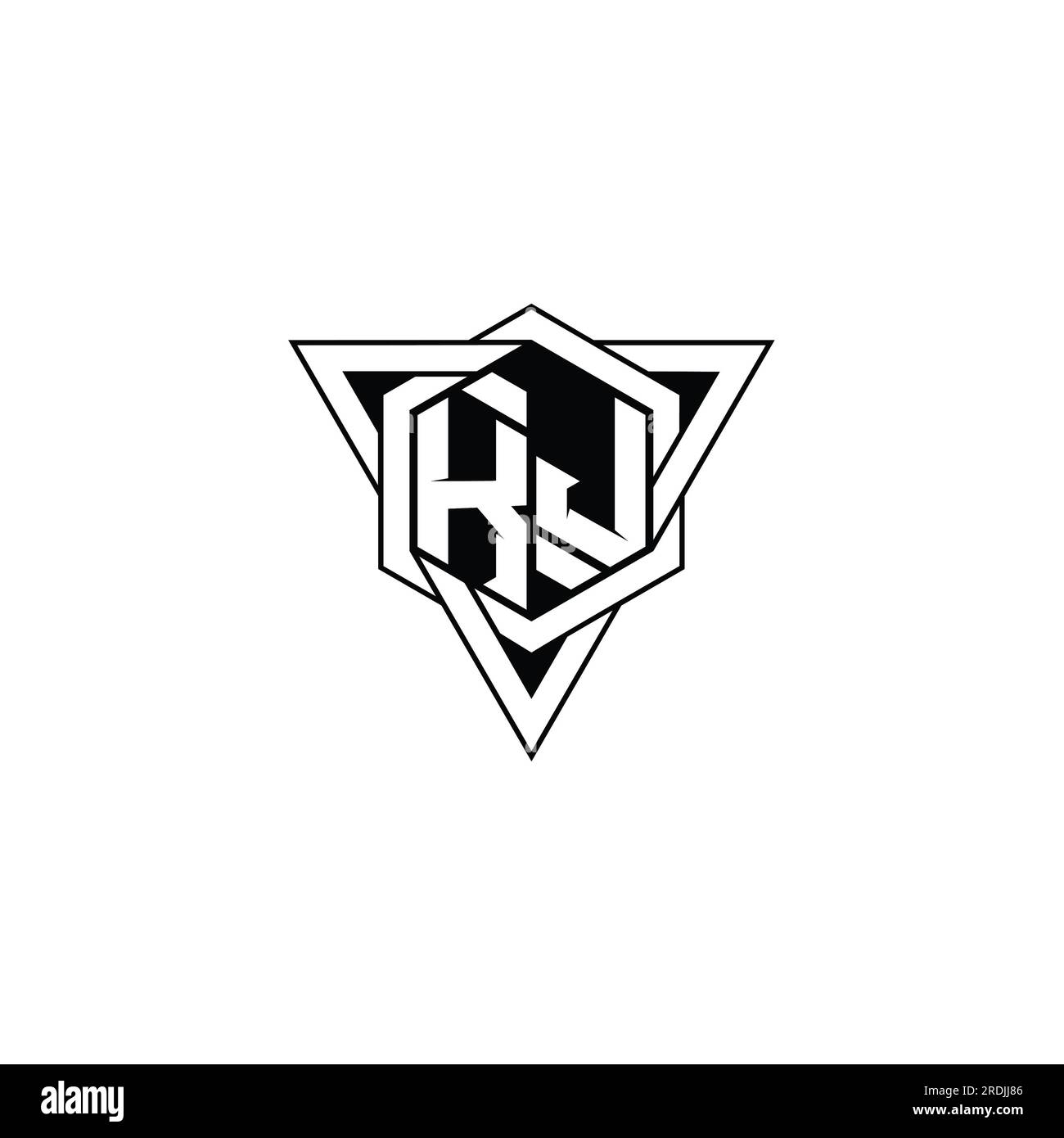 KJ Letter Logo monogram hexagon shape with triangle geometric outline ...