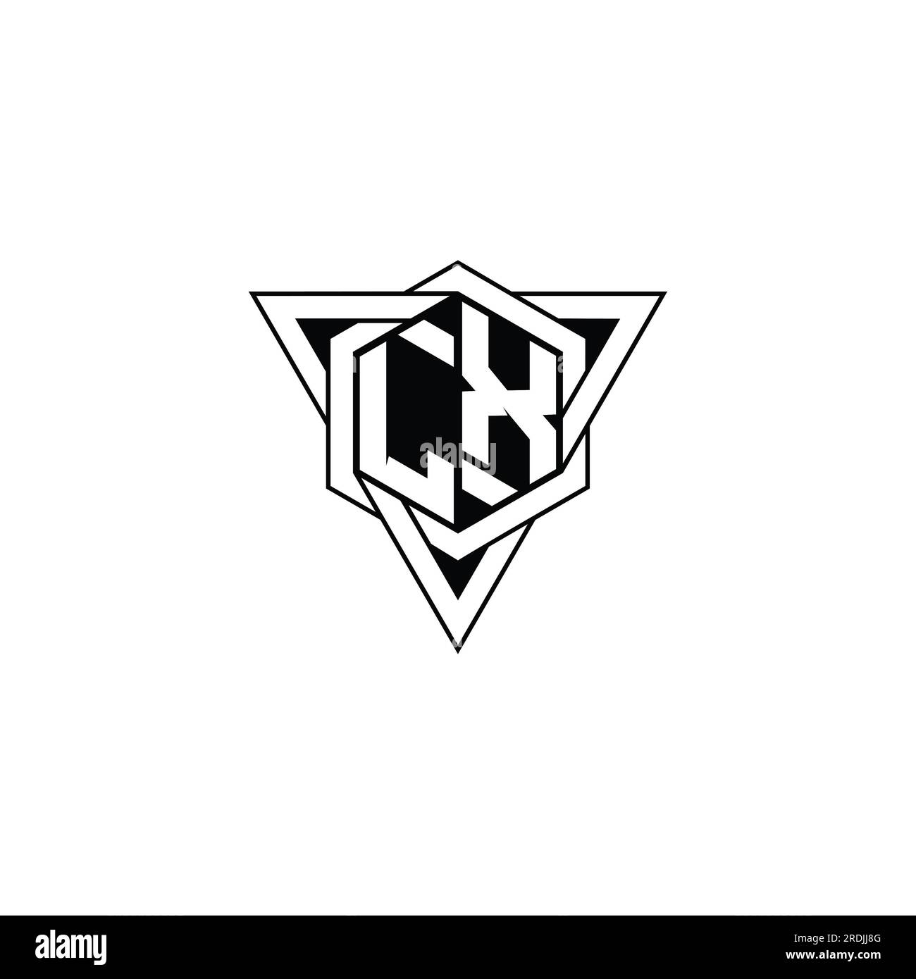 LX Letter Logo monogram hexagon shape with triangle geometric outline sharp modern style design ...