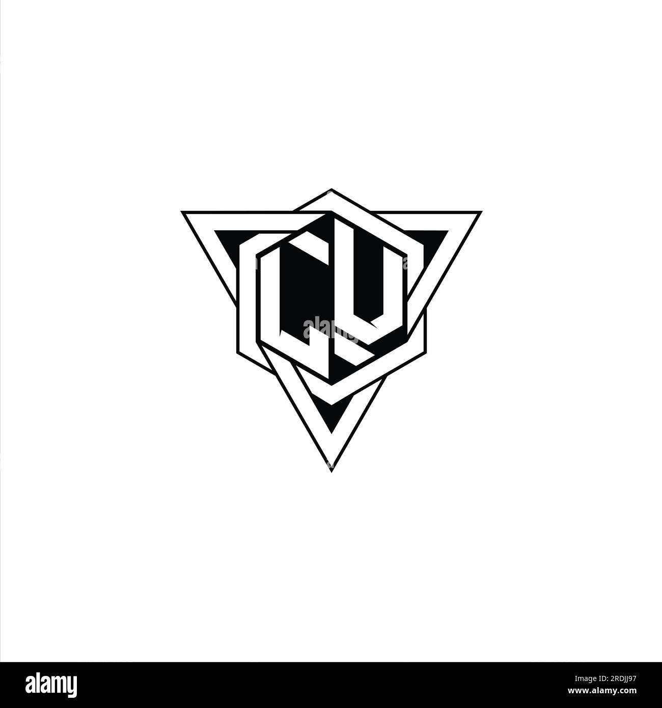 LV Letter Logo monogram hexagon shape with triangle geometric outline sharp modern style design ...