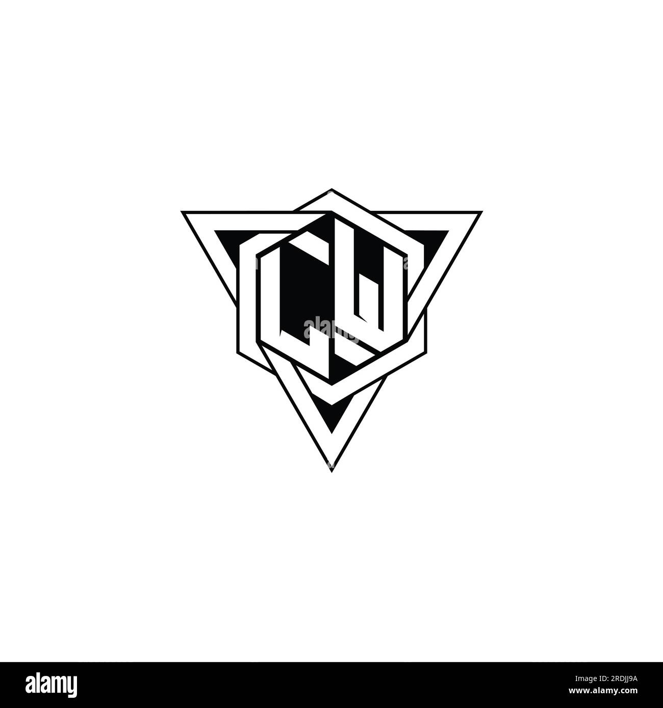 LW Letter Logo monogram hexagon shape with triangle geometric outline sharp modern style design ...