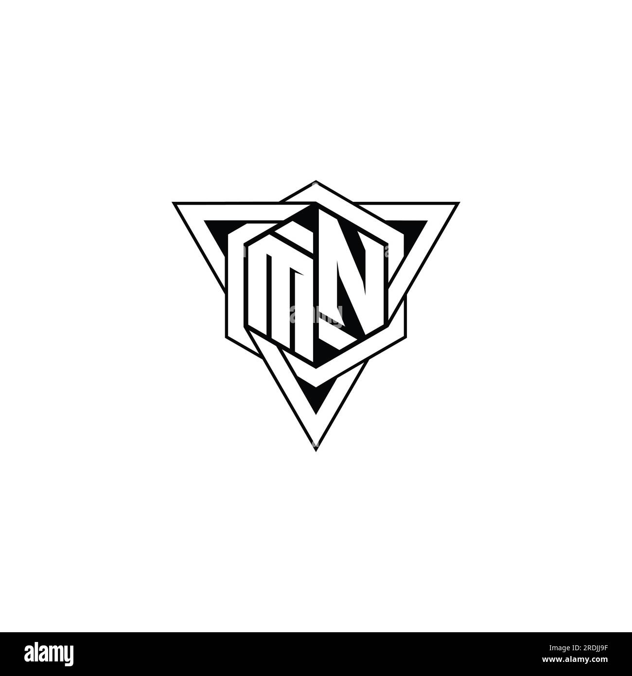 MN Letter Logo monogram hexagon shape with triangle geometric outline ...
