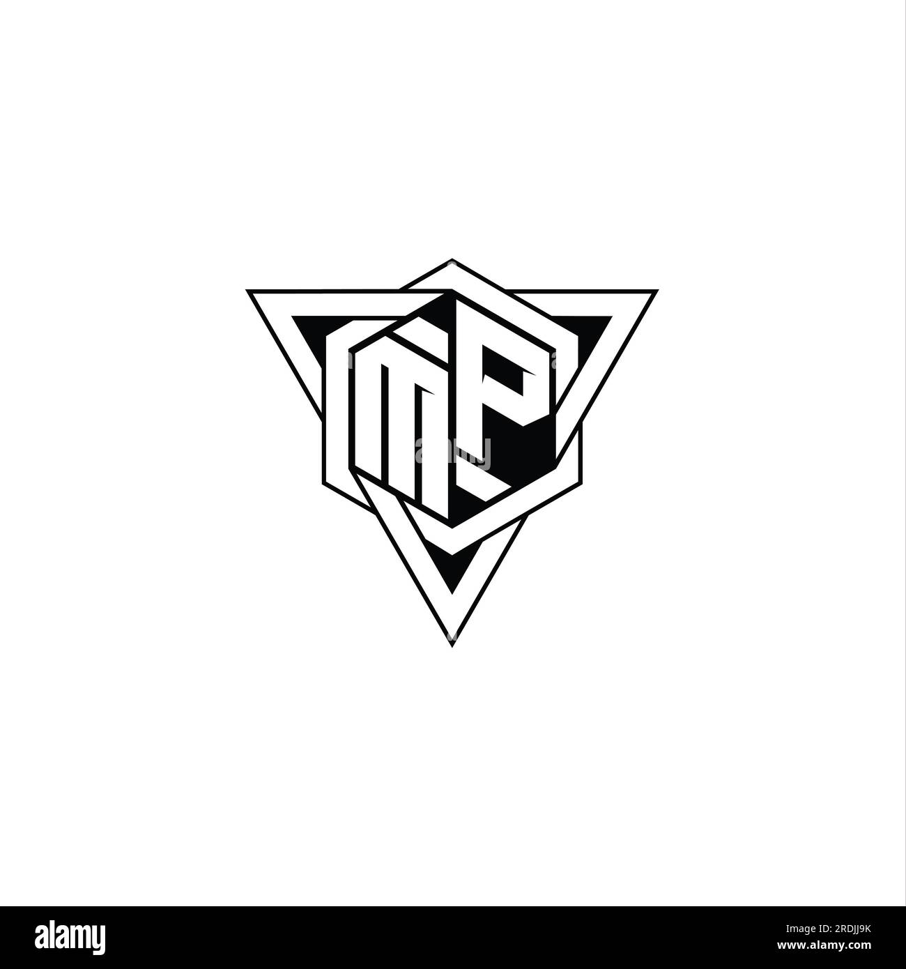 Mp Letter Logo Monogram Hexagon Shape With Triangle Geometric Outline Sharp Modern Style Design