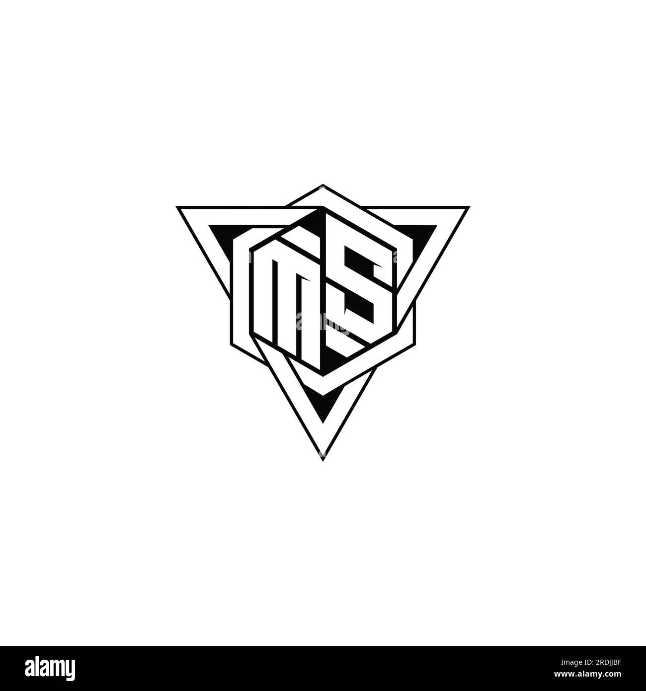 MS Letter Logo monogram hexagon shape with triangle geometric outline ...