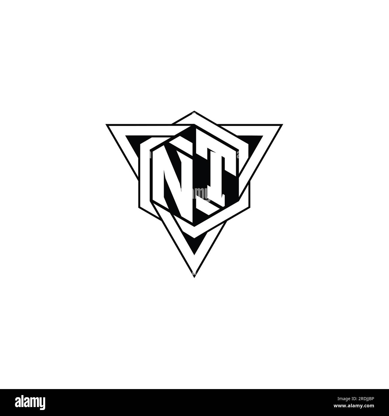 NT Letter Logo monogram hexagon shape with triangle geometric outline ...