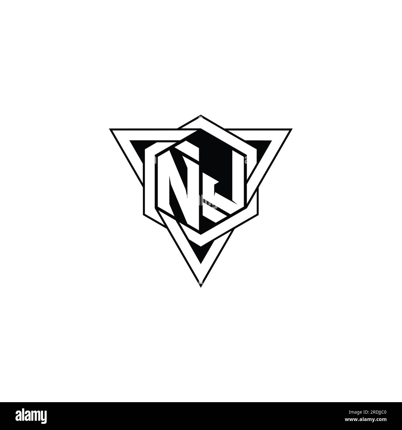Nj Letter Logo Monogram Hexagon Shape With Triangle Geometric Outline Sharp Modern Style Design