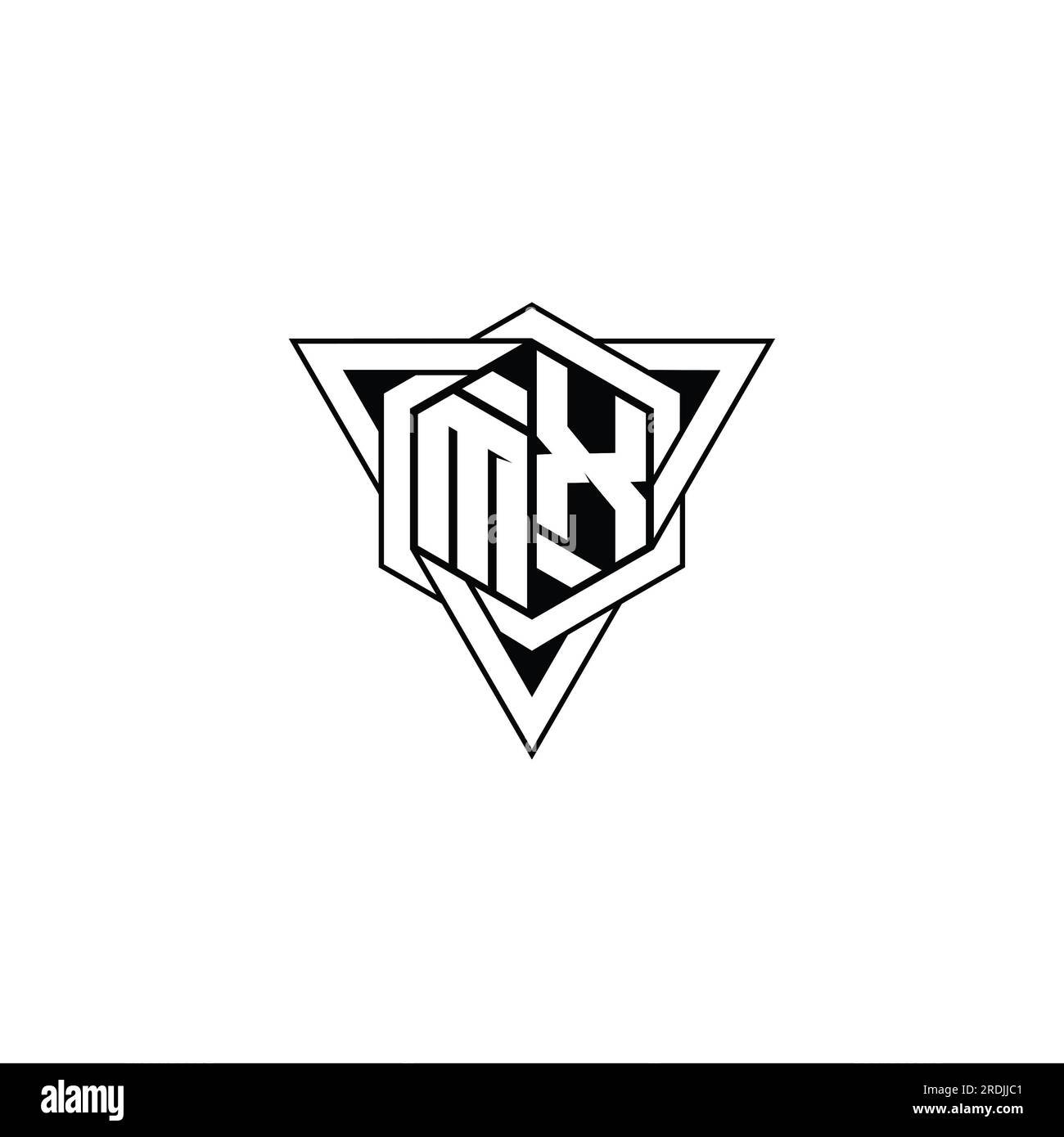 MX Letter Logo monogram hexagon shape with triangle geometric outline sharp modern style design ...