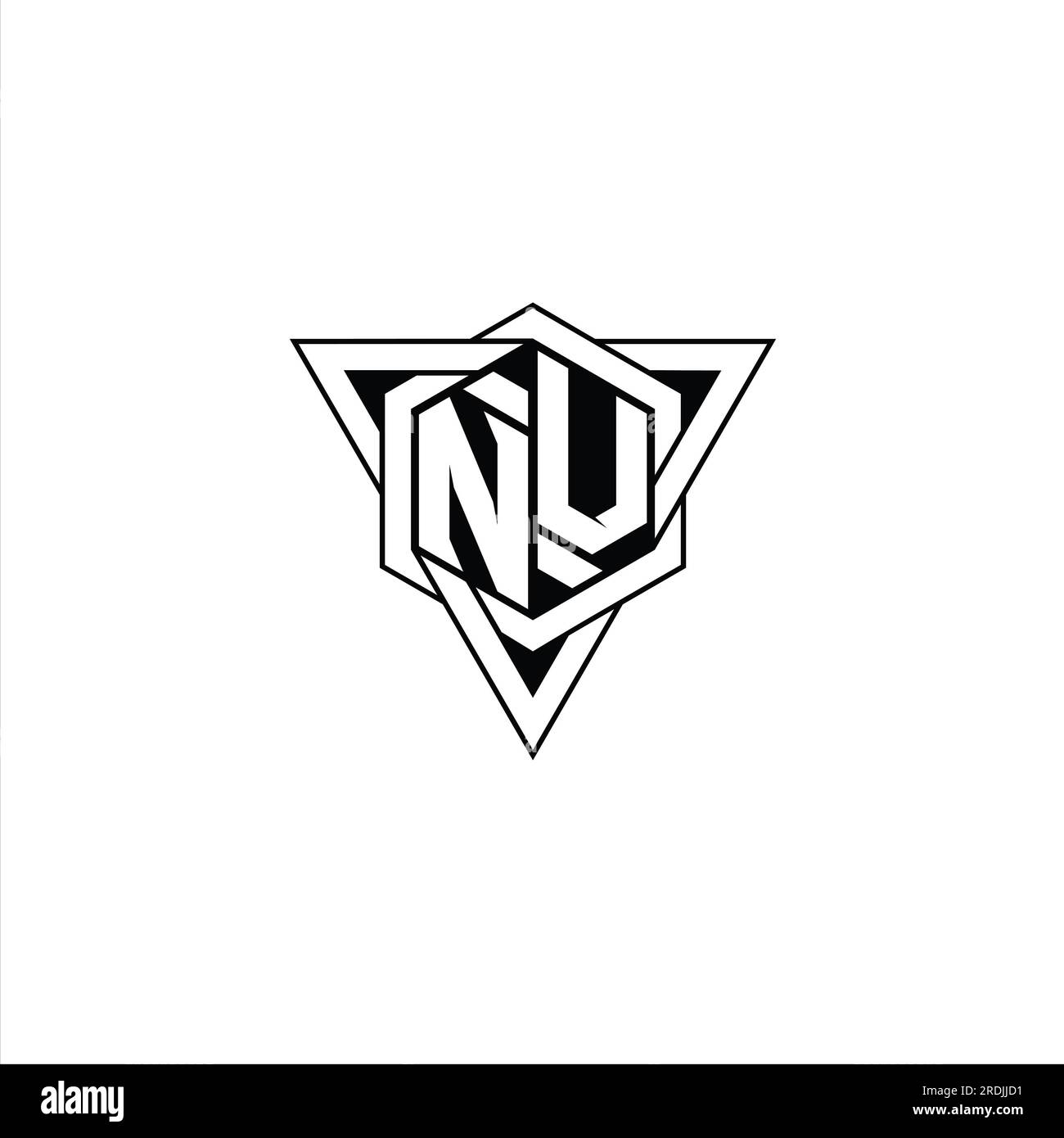 NV Letter Logo monogram hexagon shape with triangle geometric outline sharp modern style design ...