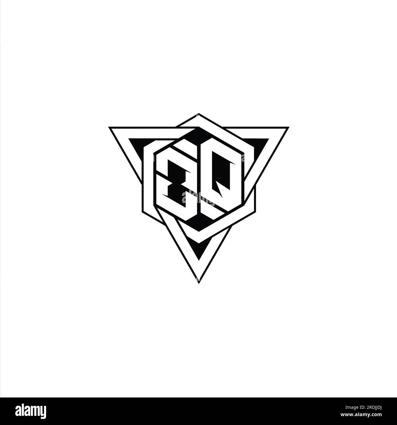 OQ Letter Logo monogram hexagon shape with triangle geometric outline sharp modern style design ...