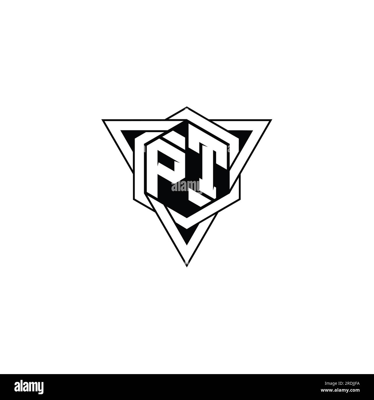 PT Letter Logo monogram hexagon shape with triangle geometric outline ...