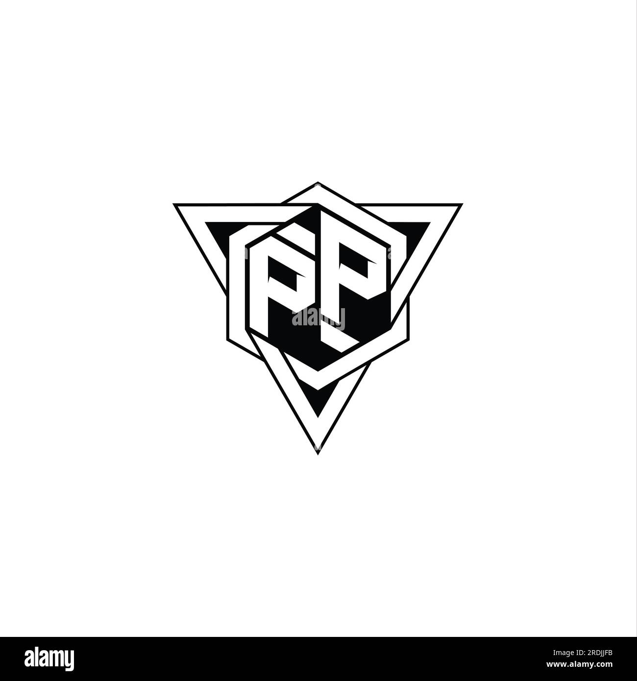 PP Letter Logo monogram hexagon shape with triangle geometric outline ...