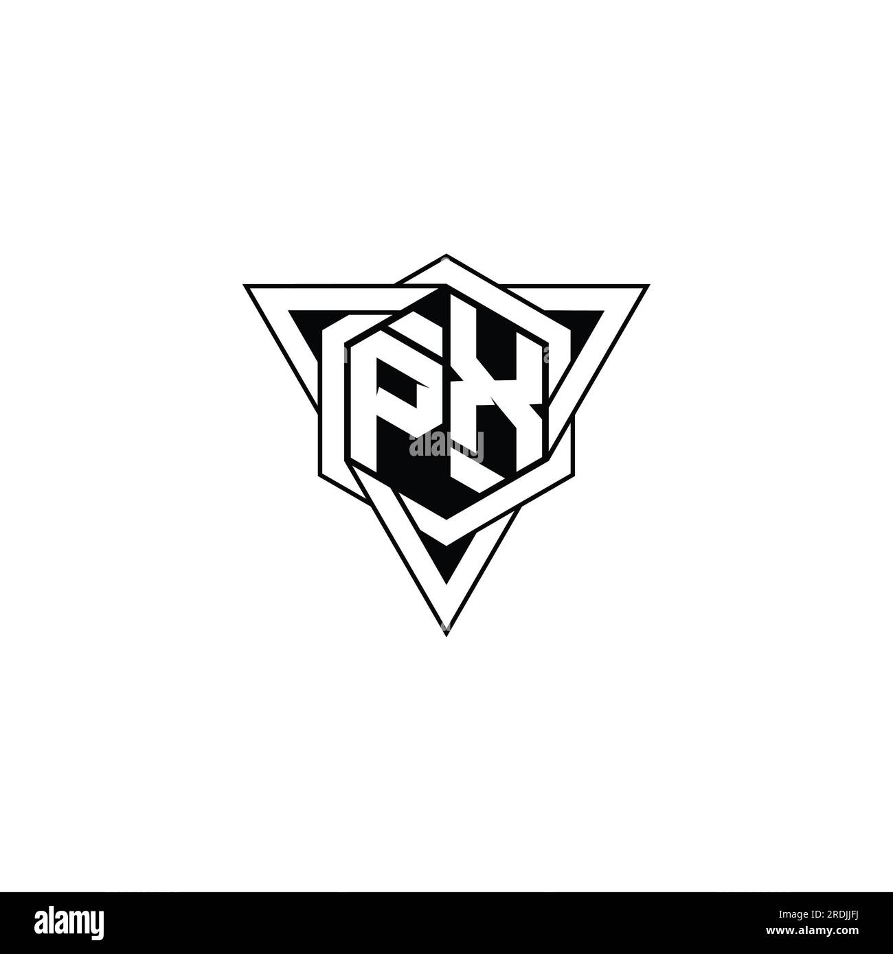PX Letter Logo monogram hexagon shape with triangle geometric outline sharp modern style design ...