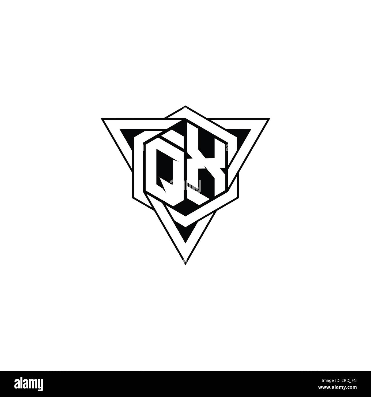 QX Letter Logo monogram hexagon shape with triangle geometric outline sharp modern style design ...
