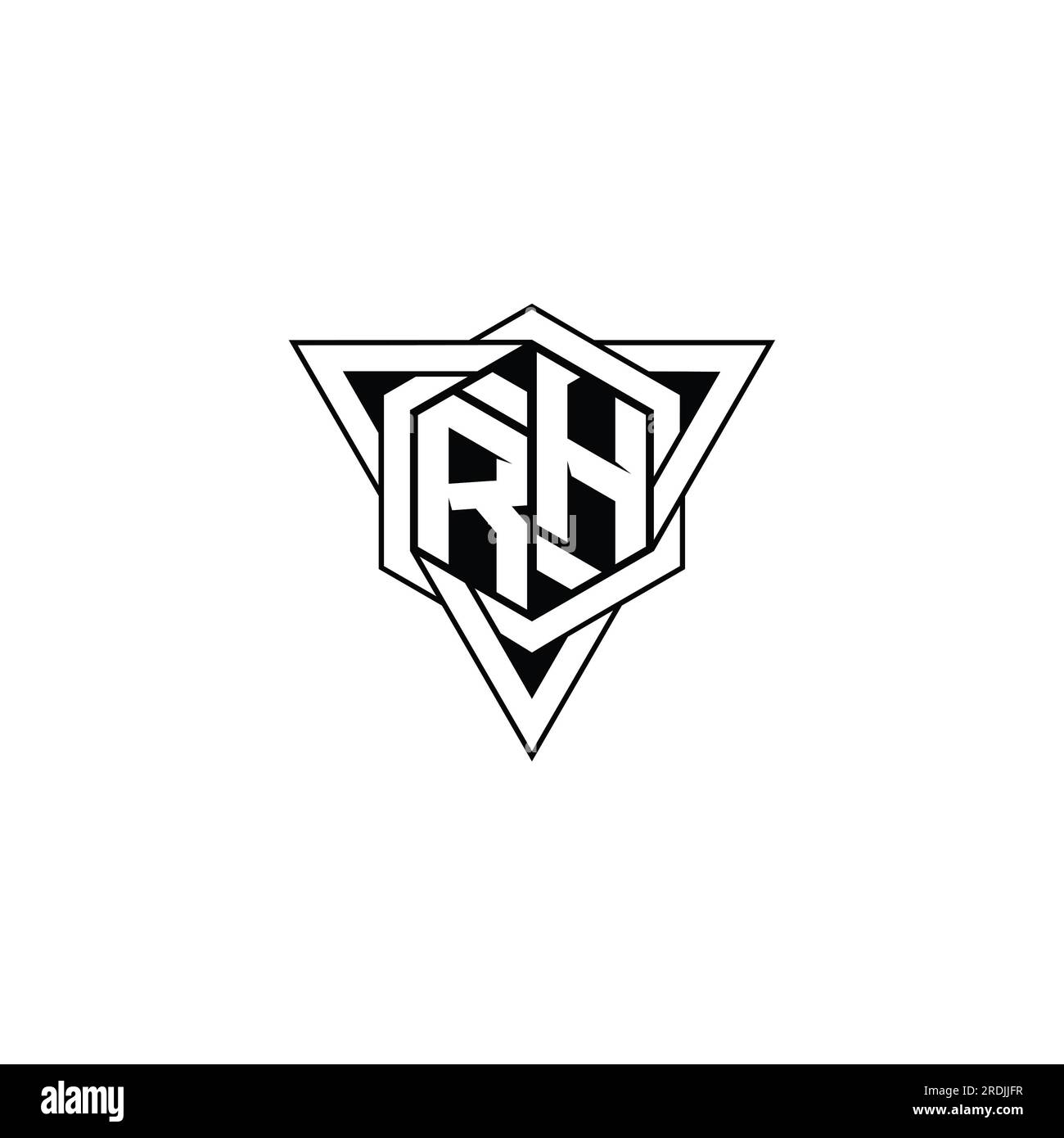 RH Letter Logo monogram hexagon shape with triangle geometric outline ...