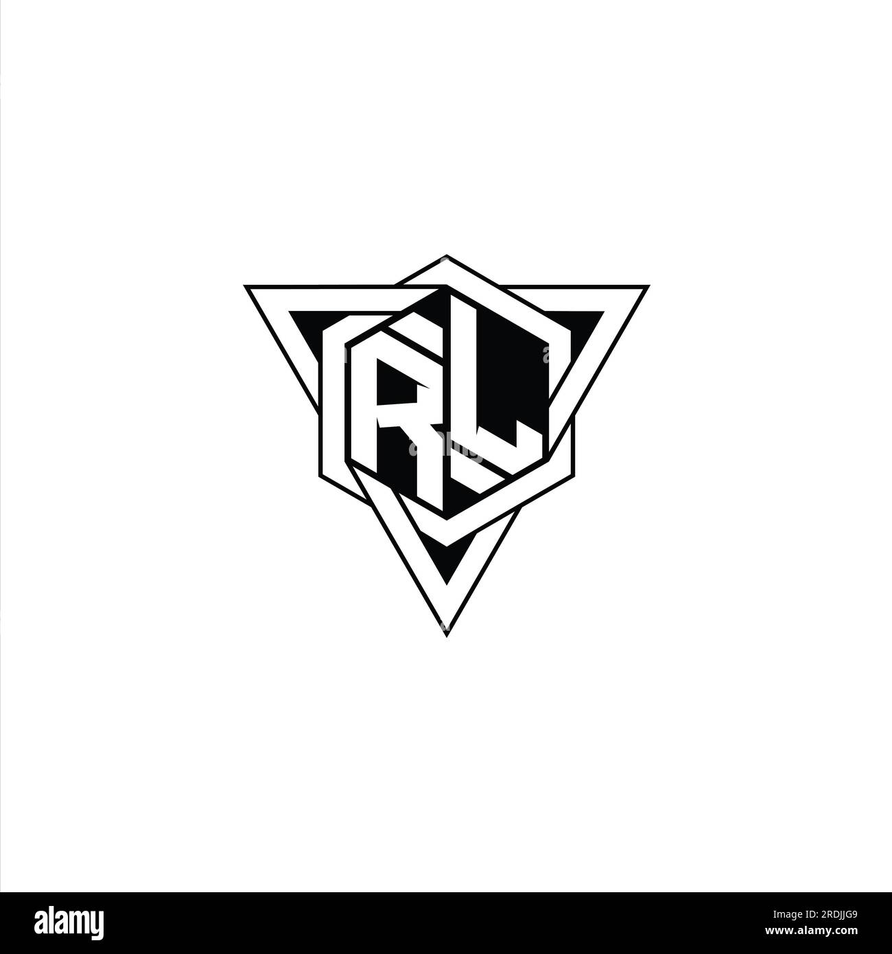 RL Letter Logo monogram hexagon shape with triangle geometric outline sharp modern style design ...