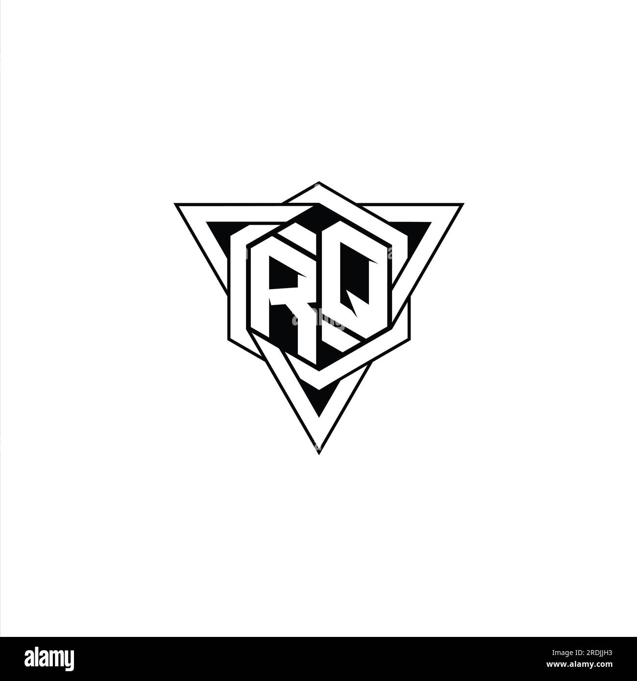 RQ Letter Logo monogram hexagon shape with triangle geometric outline ...