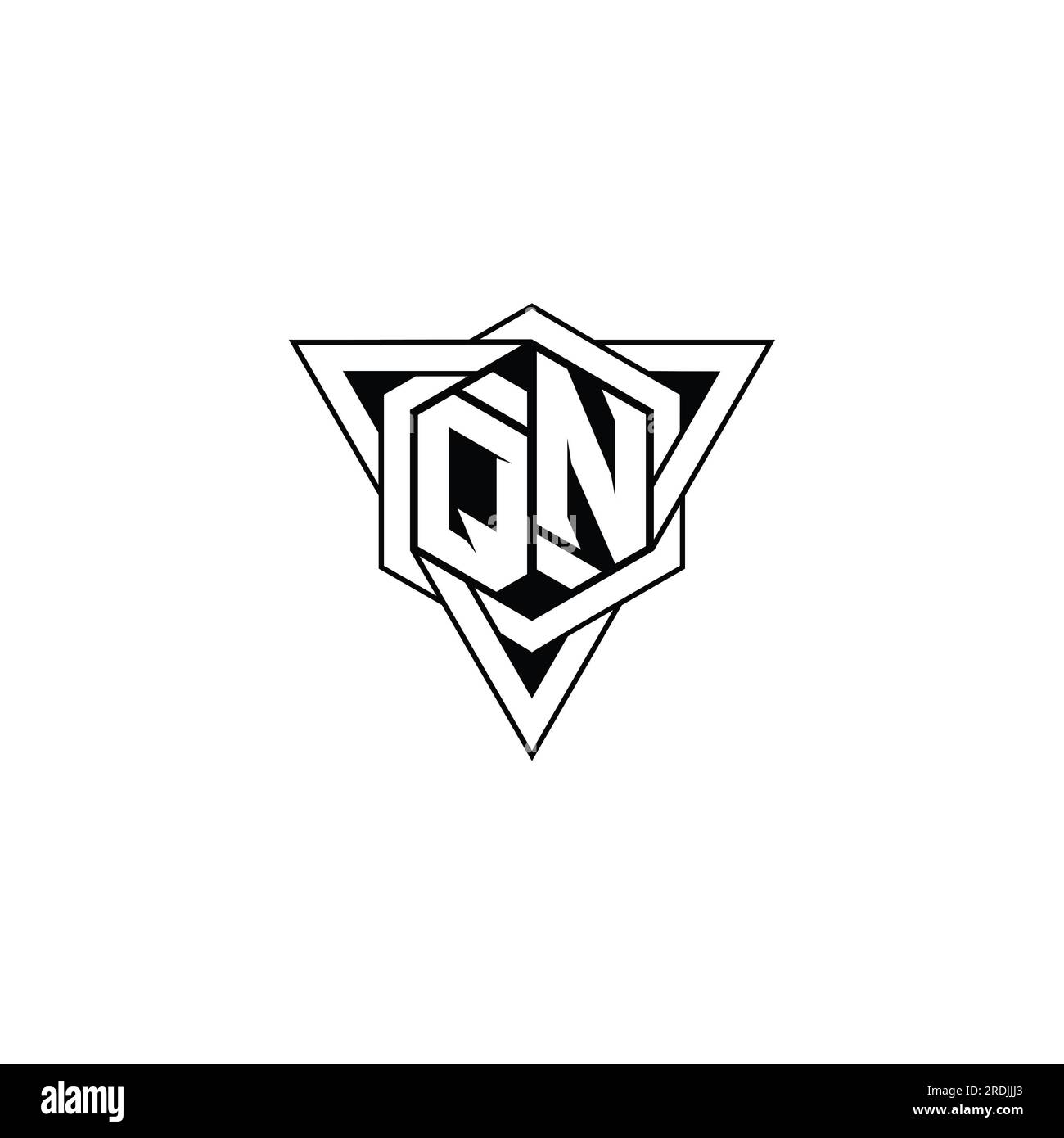 QN Letter Logo monogram hexagon shape with triangle geometric outline ...