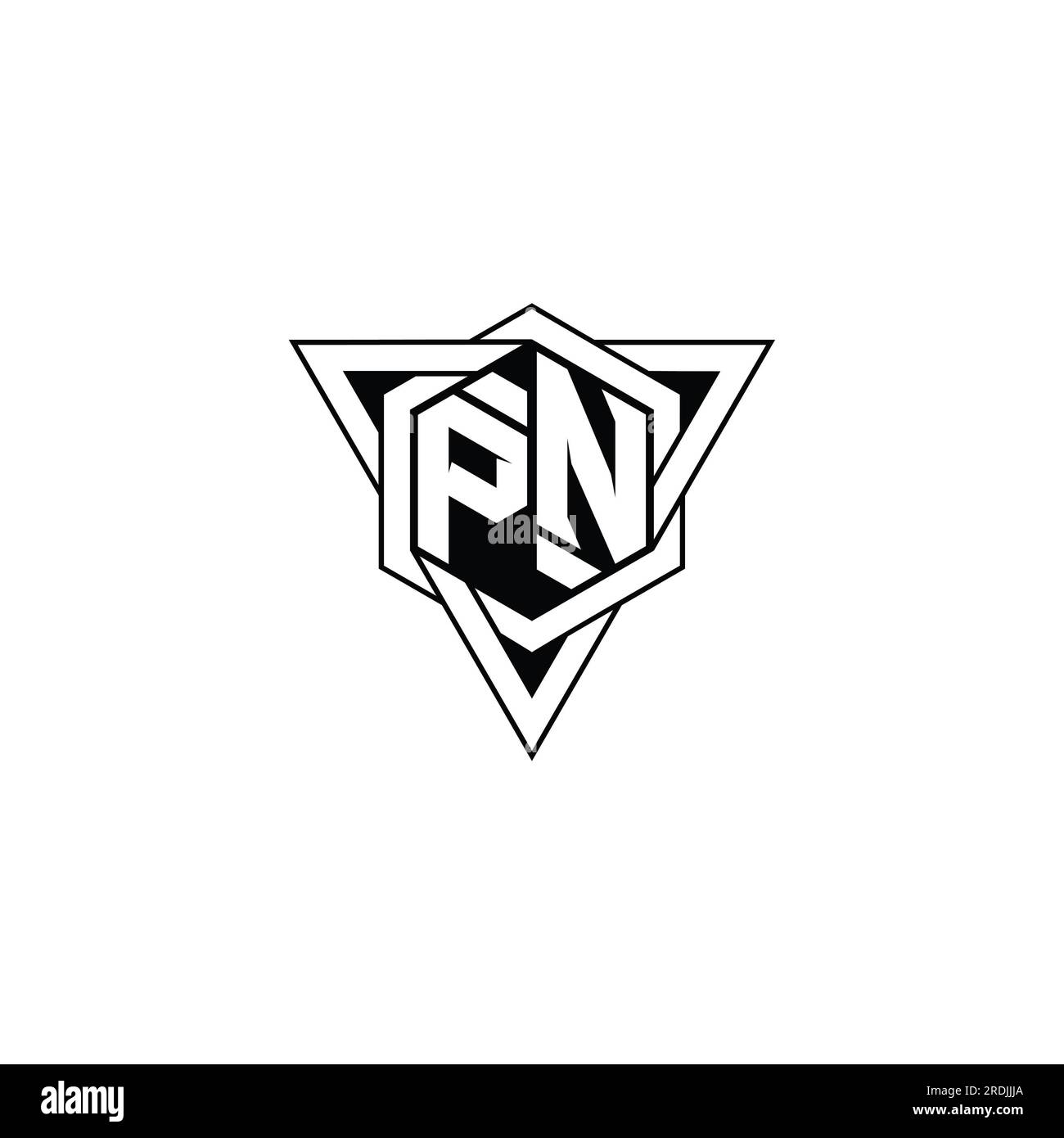 PN Letter Logo monogram hexagon shape with triangle geometric outline sharp modern style design ...
