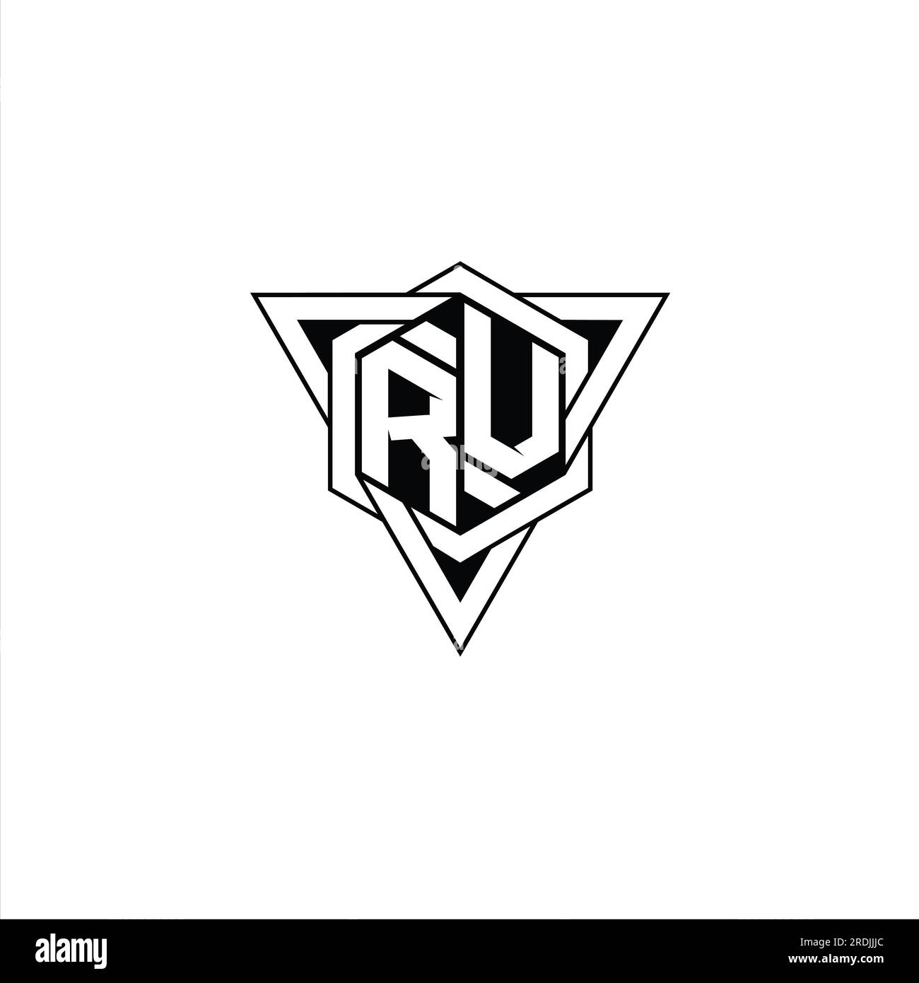 Rv Letter Logo Monogram Hexagon Shape With Triangle Geometric Outline Sharp Modern Style Design