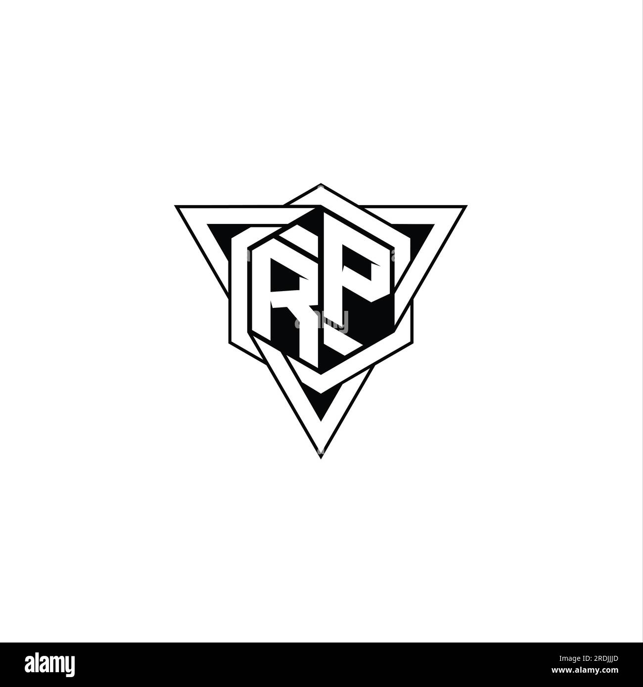 RP Letter Logo monogram hexagon shape with triangle geometric outline ...