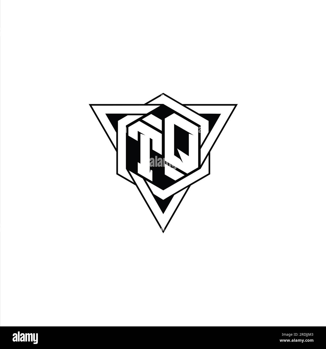 TQ Letter Logo monogram hexagon shape with triangle geometric outline ...