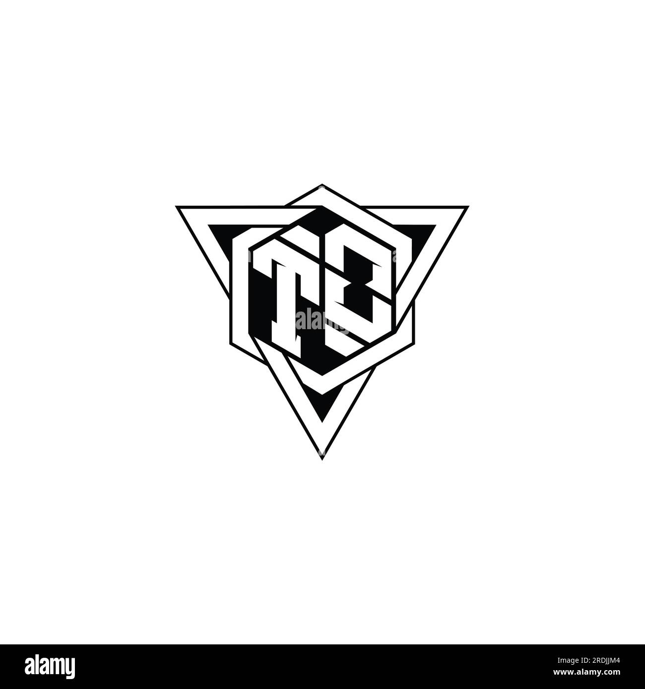 TO Letter Logo monogram hexagon shape with triangle geometric outline sharp modern style design ...