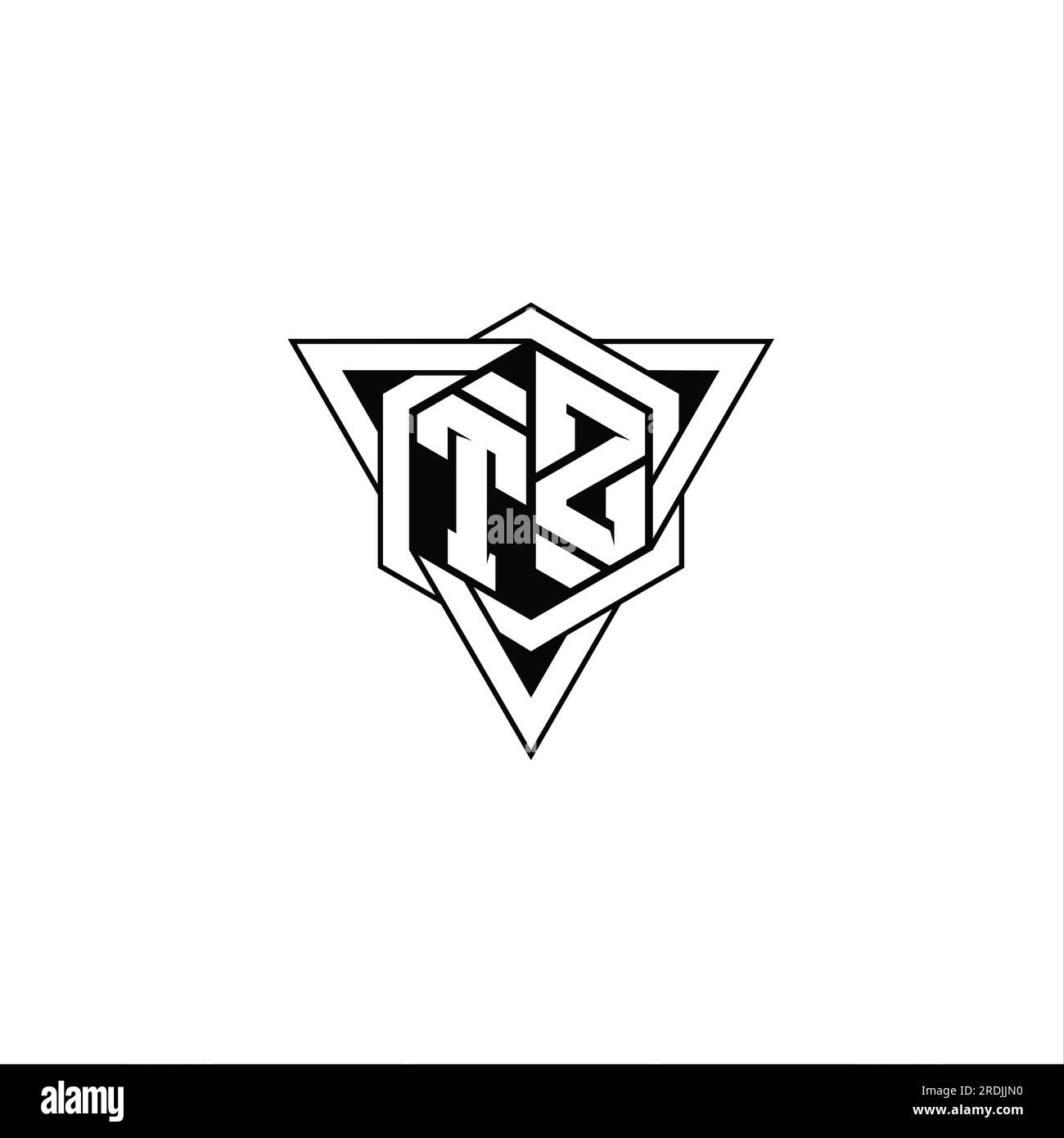 TZ Letter Logo monogram hexagon shape with triangle geometric outline sharp modern style design ...