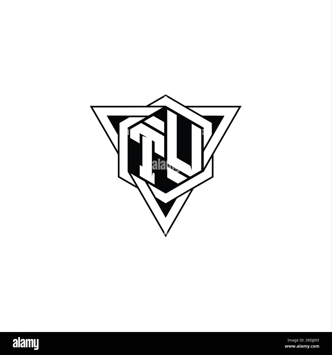 TU Letter Logo monogram hexagon shape with triangle geometric outline sharp modern style design ...