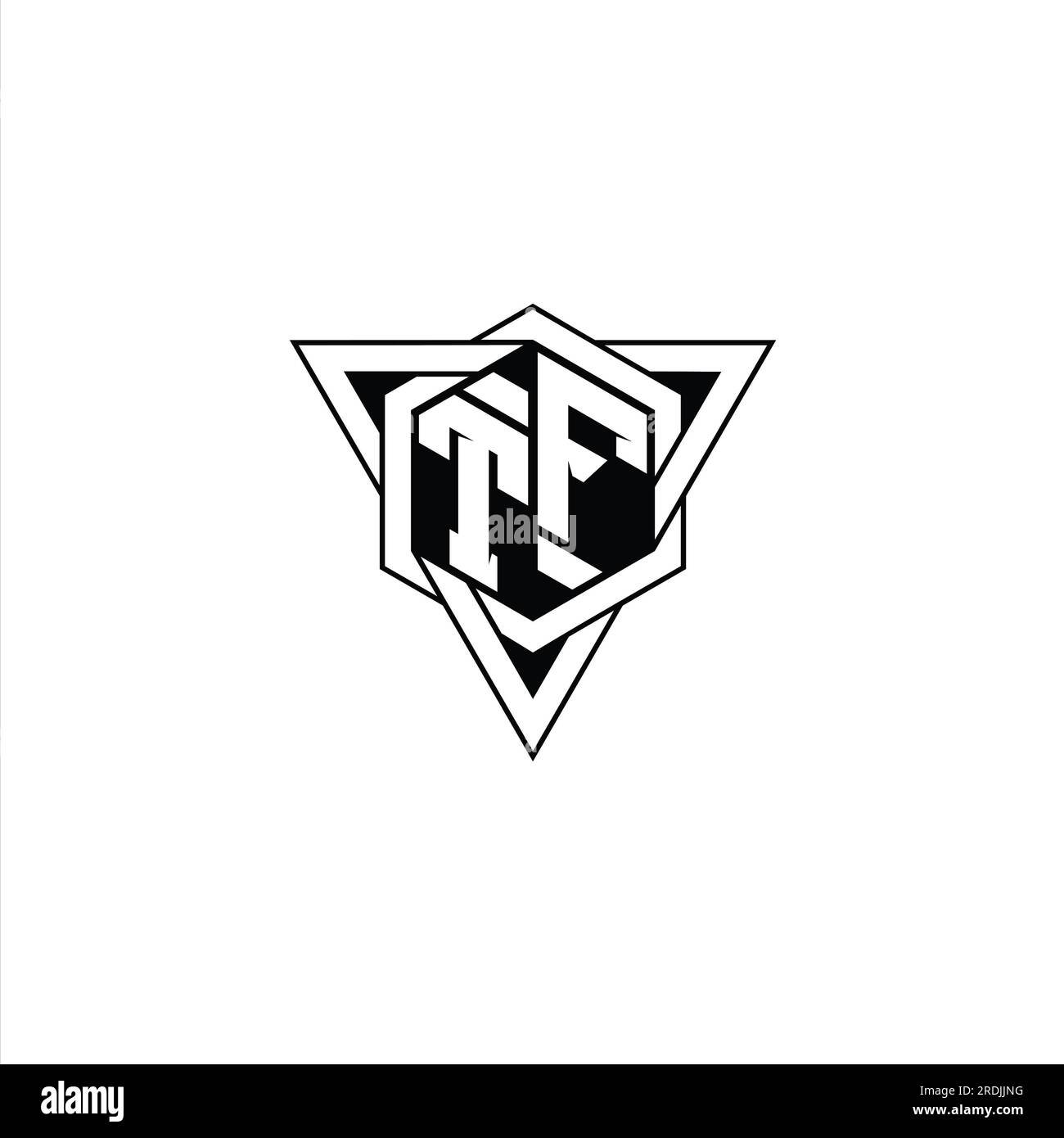 TF Letter Logo monogram hexagon shape with triangle geometric outline sharp modern style design ...
