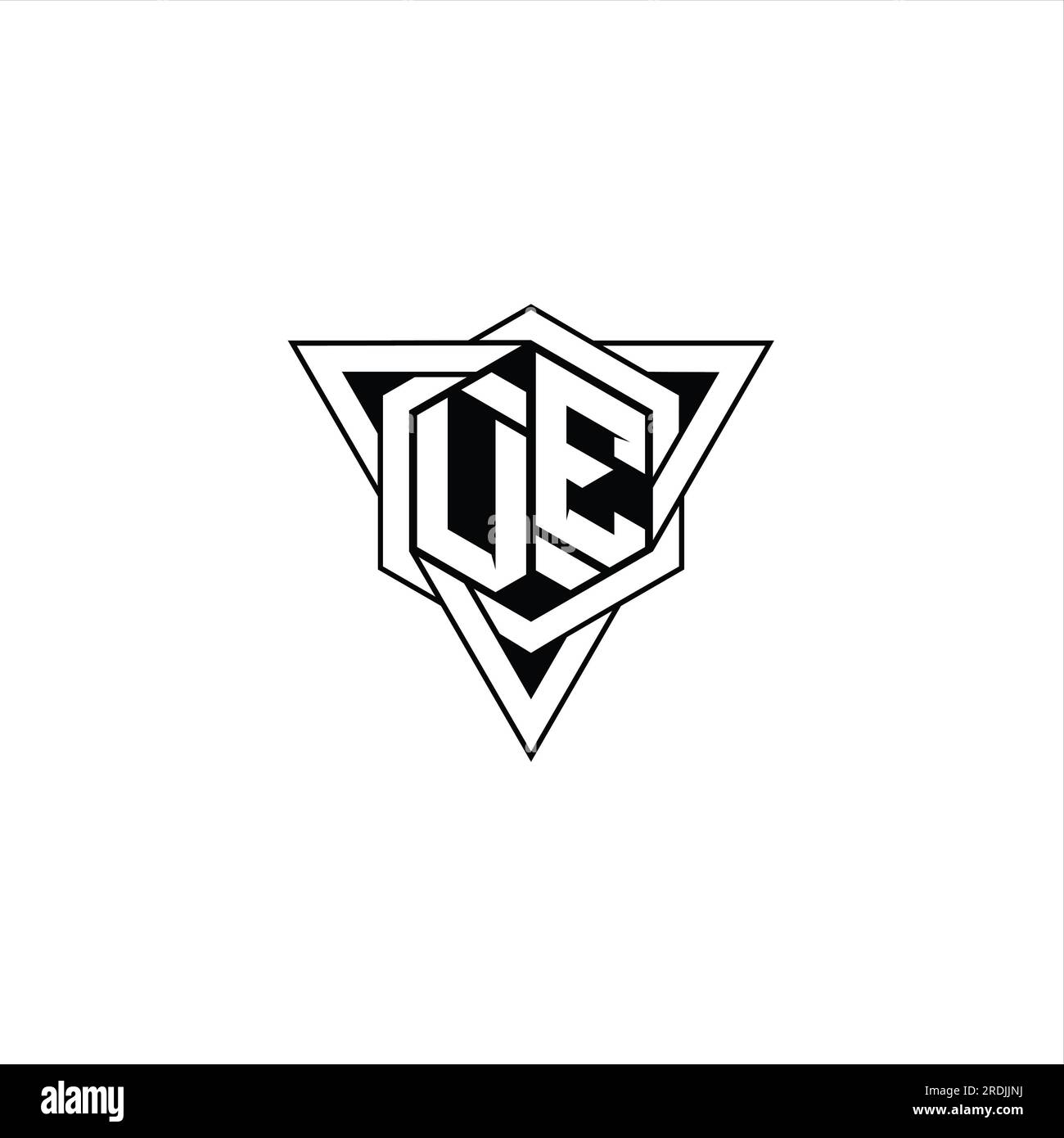 UE Letter Logo monogram hexagon shape with triangle geometric outline ...