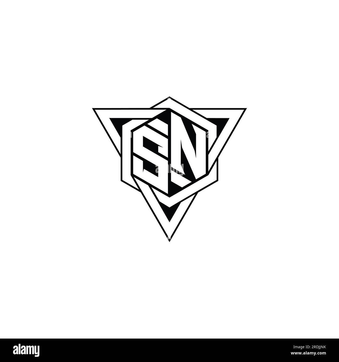 SN Letter Logo monogram hexagon shape with triangle geometric outline ...